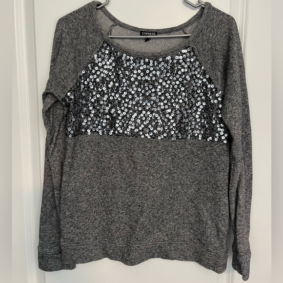 Express | Sweaters | Gray Express Sweater With Sequins | Poshmark